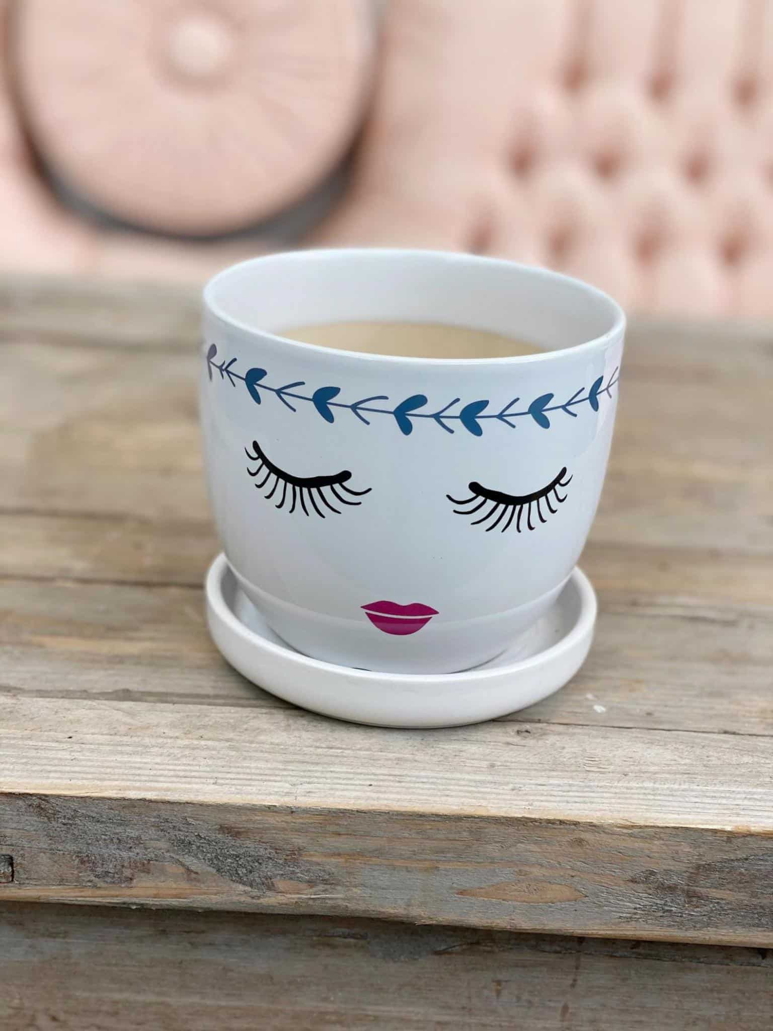 5" White Saucer Container with Faces | The Watering Can Flower Market